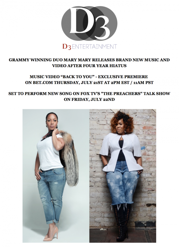 Grammy-Winning Duo Mary Mary Releases Brand New Music & Video After ...